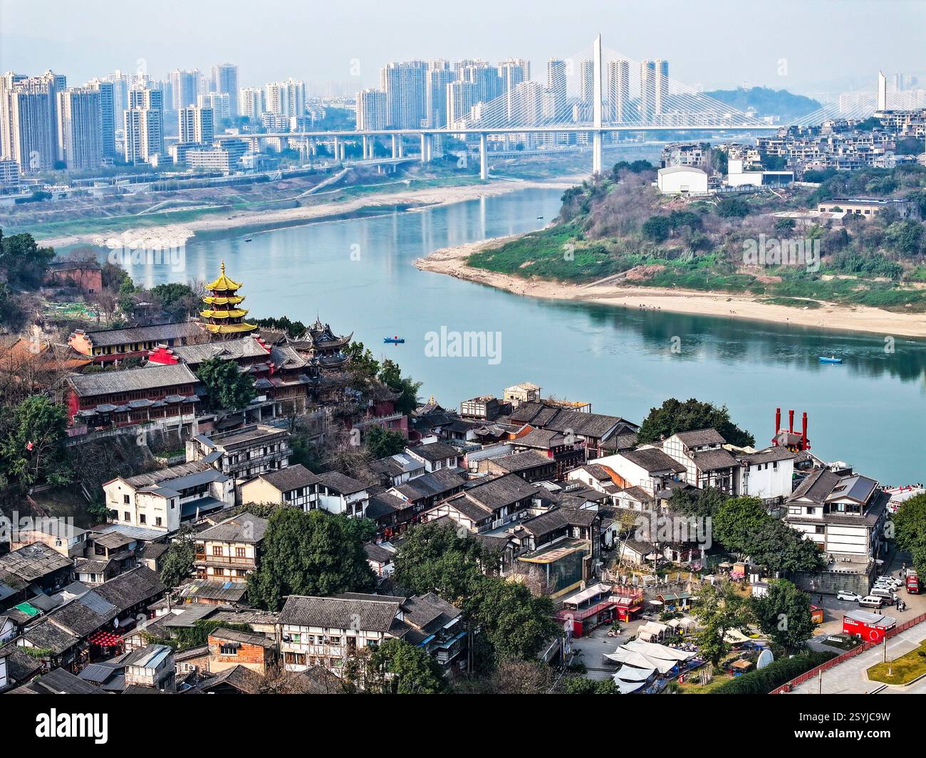 Chongqing. 28th Feb, 2025. An aerial drone photo taken on Feb. 28, 2025 ...