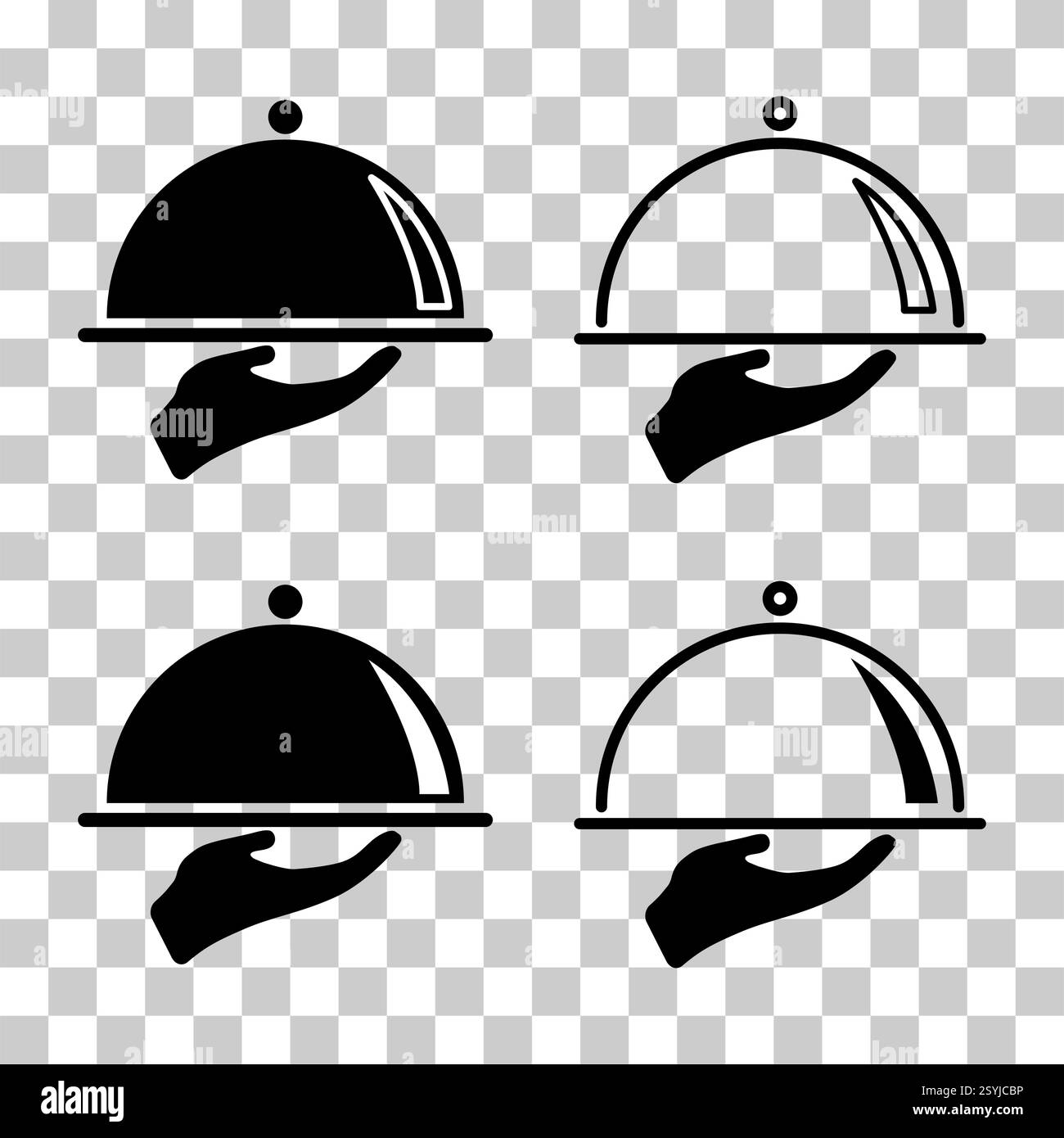 Set of Waiter tray icon, dish menu restaurant web symbol, lunch design ...