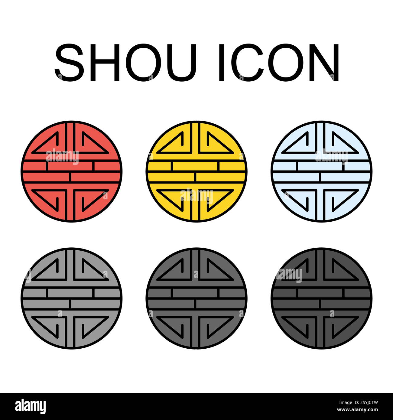 Set of Traditional shou icon, spiritual flat symbol, asian vector ...