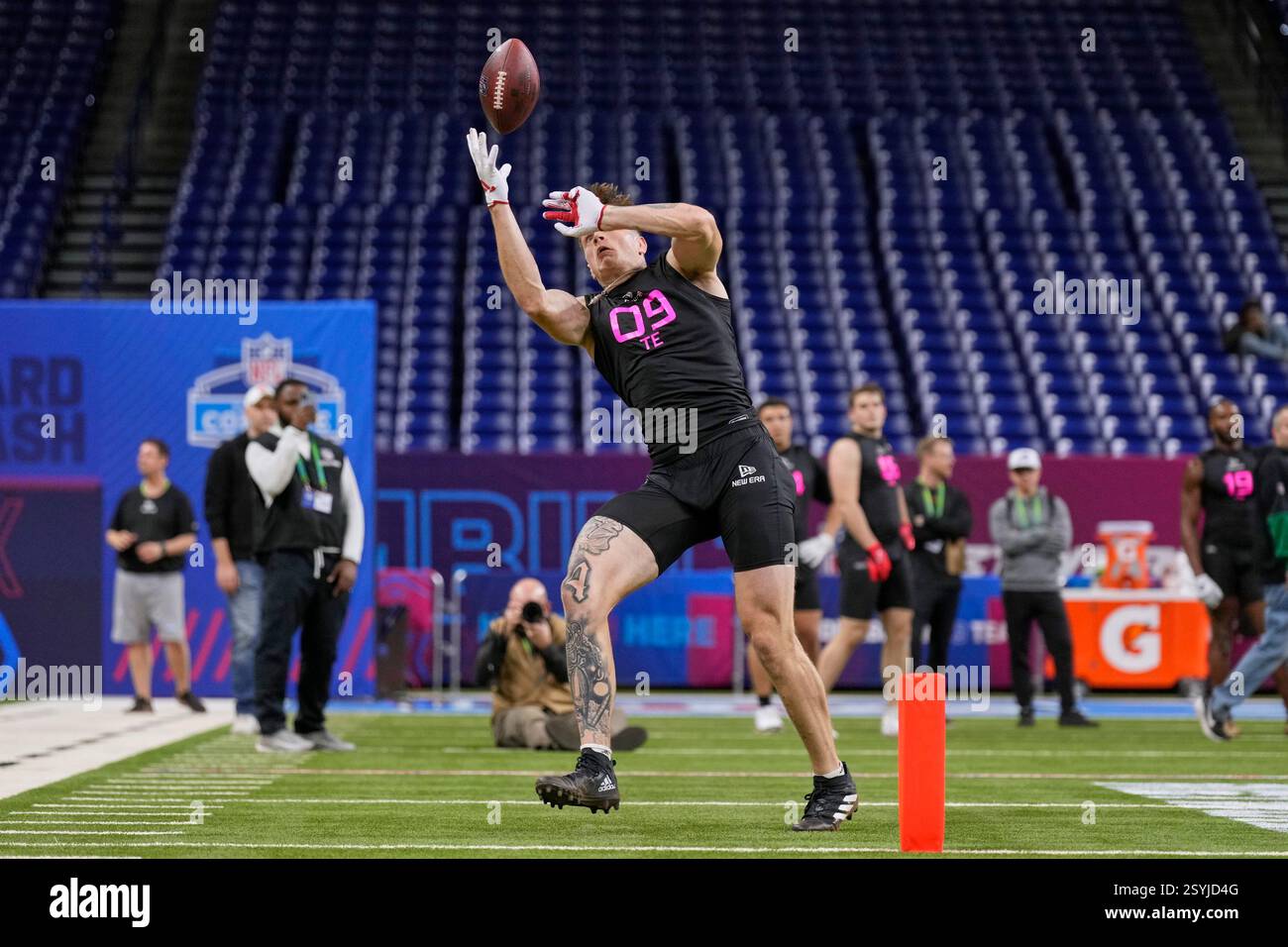 Nebraska tight end Thomas Fidone II runs a drill at the NFL football ...