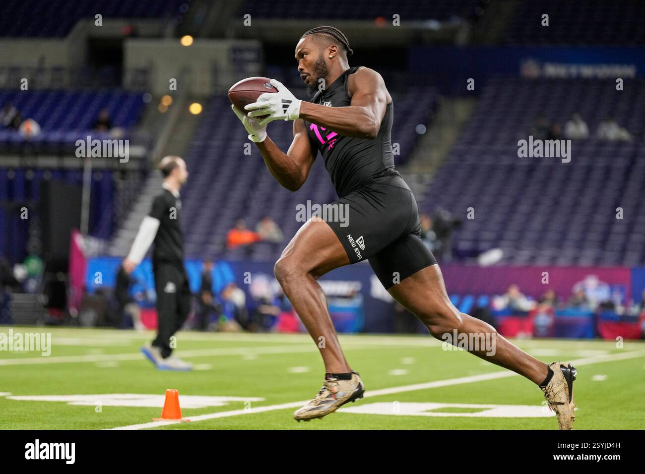 South Carolina tight end Joshua Simon runs a drill at the NFL football ...