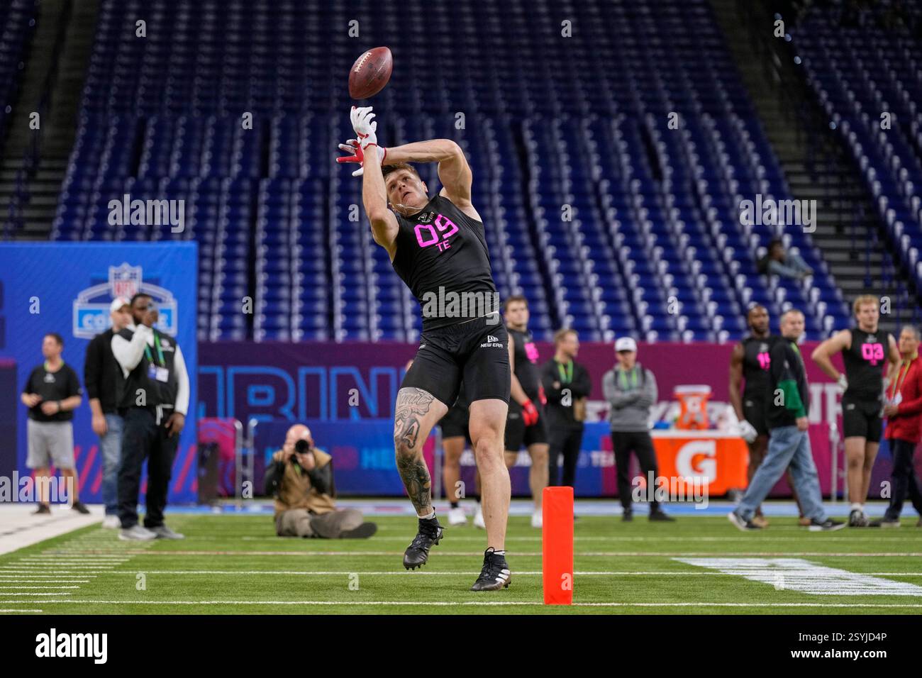 Nebraska tight end Thomas Fidone II runs a drill at the NFL football ...