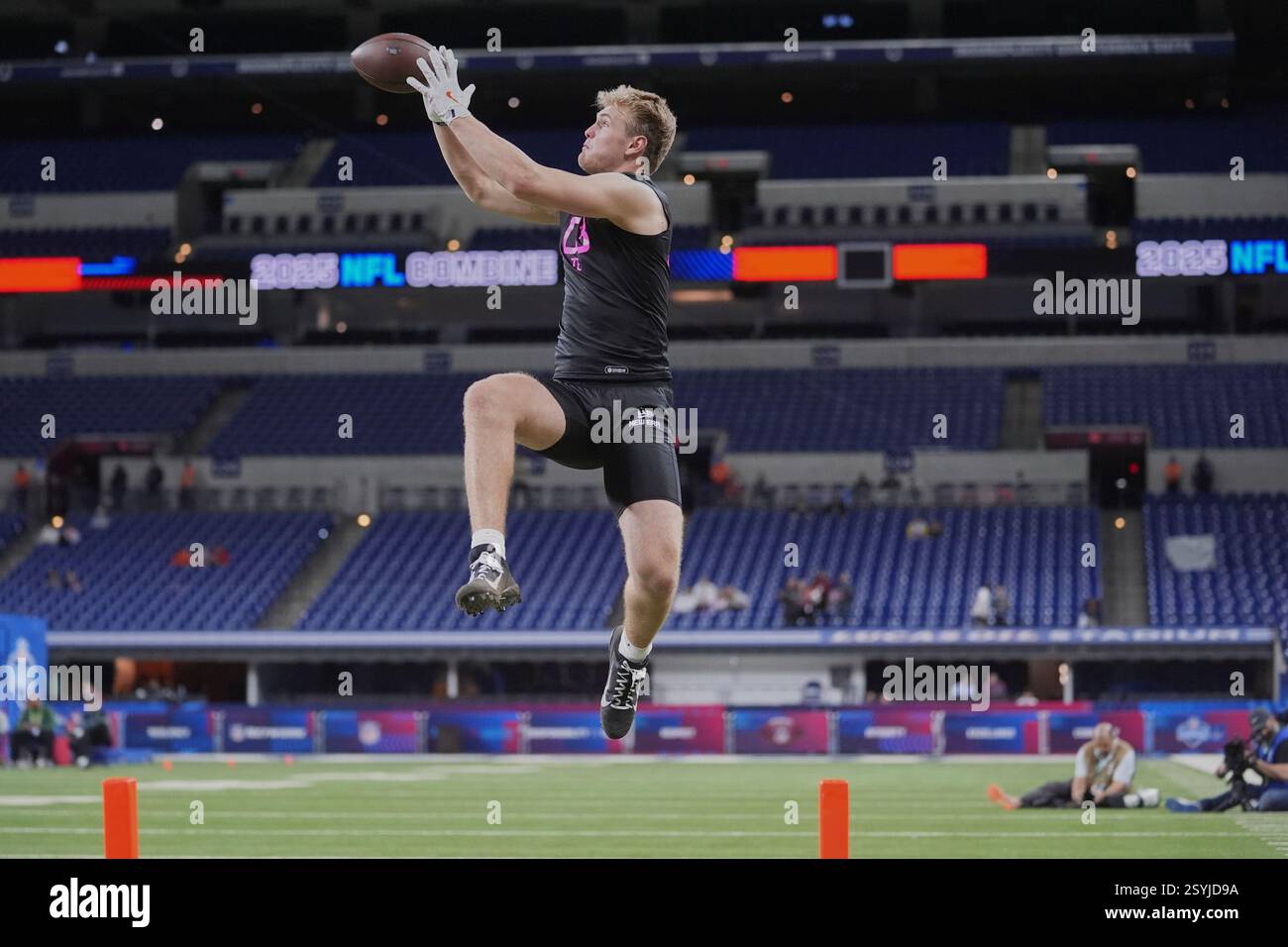 Clemson tight end Jake Briningstool runs a drill at the NFL football ...