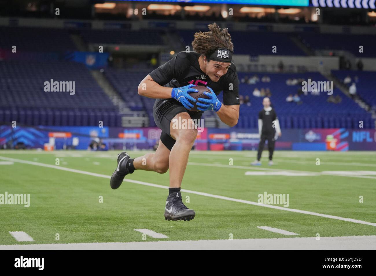 Navy defensive back Rayuan Lane III runs a drill at the NFL football ...