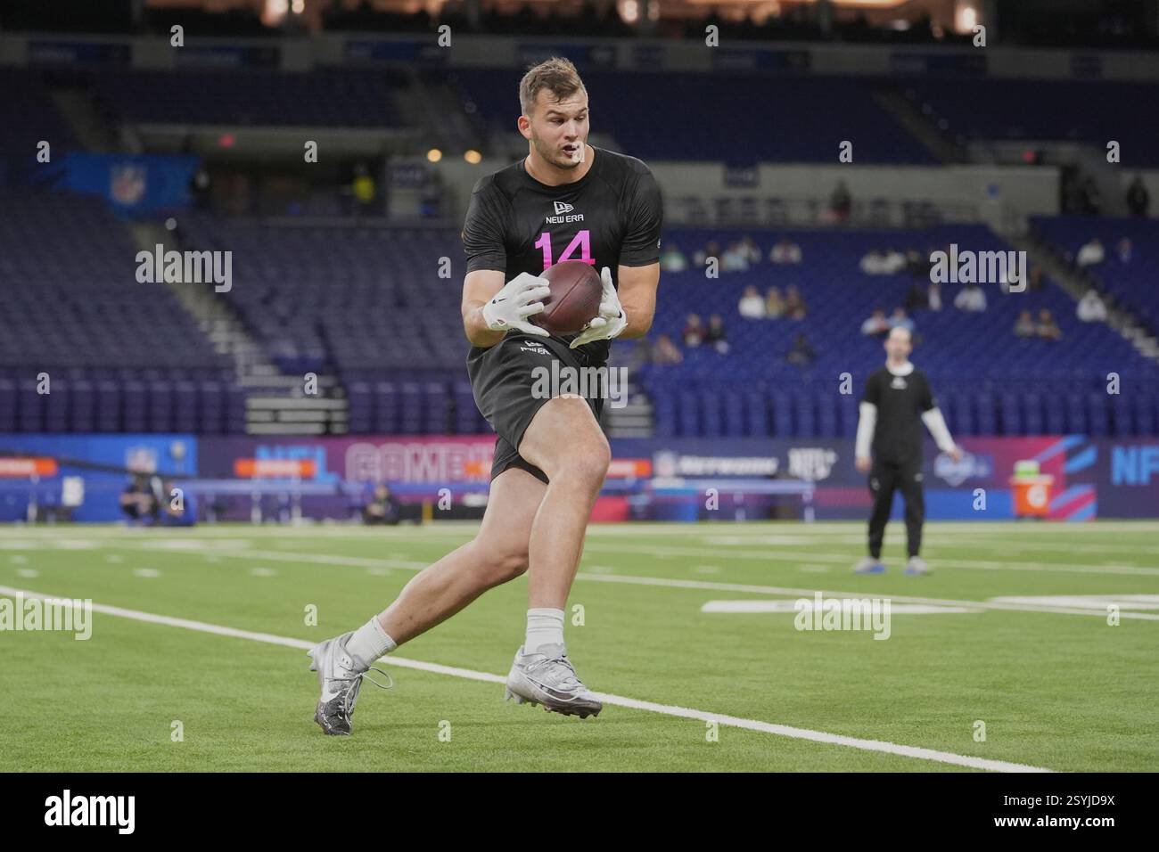 Navy defensive back Rayuan Lane III runs a drill at the NFL football ...