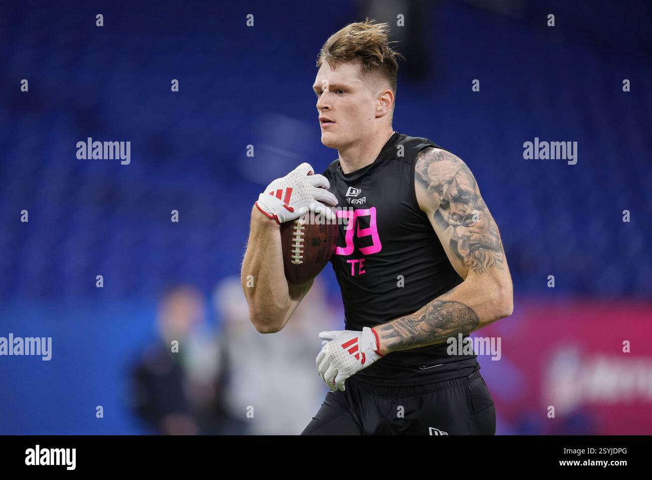 Nebraska tight end Thomas Fidone II runs a drill at the NFL football ...