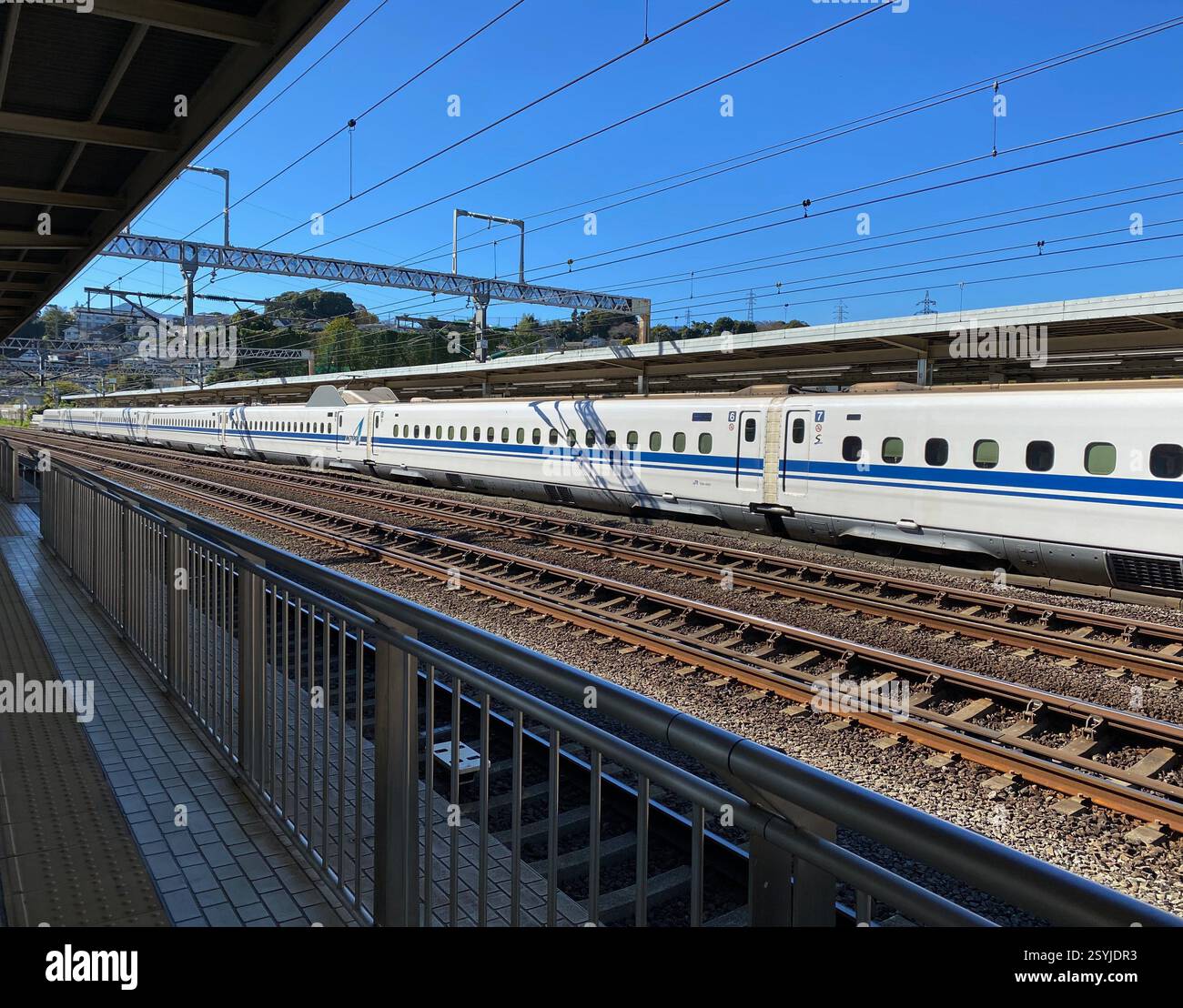 Landscape with scenic view of the Tōkaidō Shinkansen going through the ...