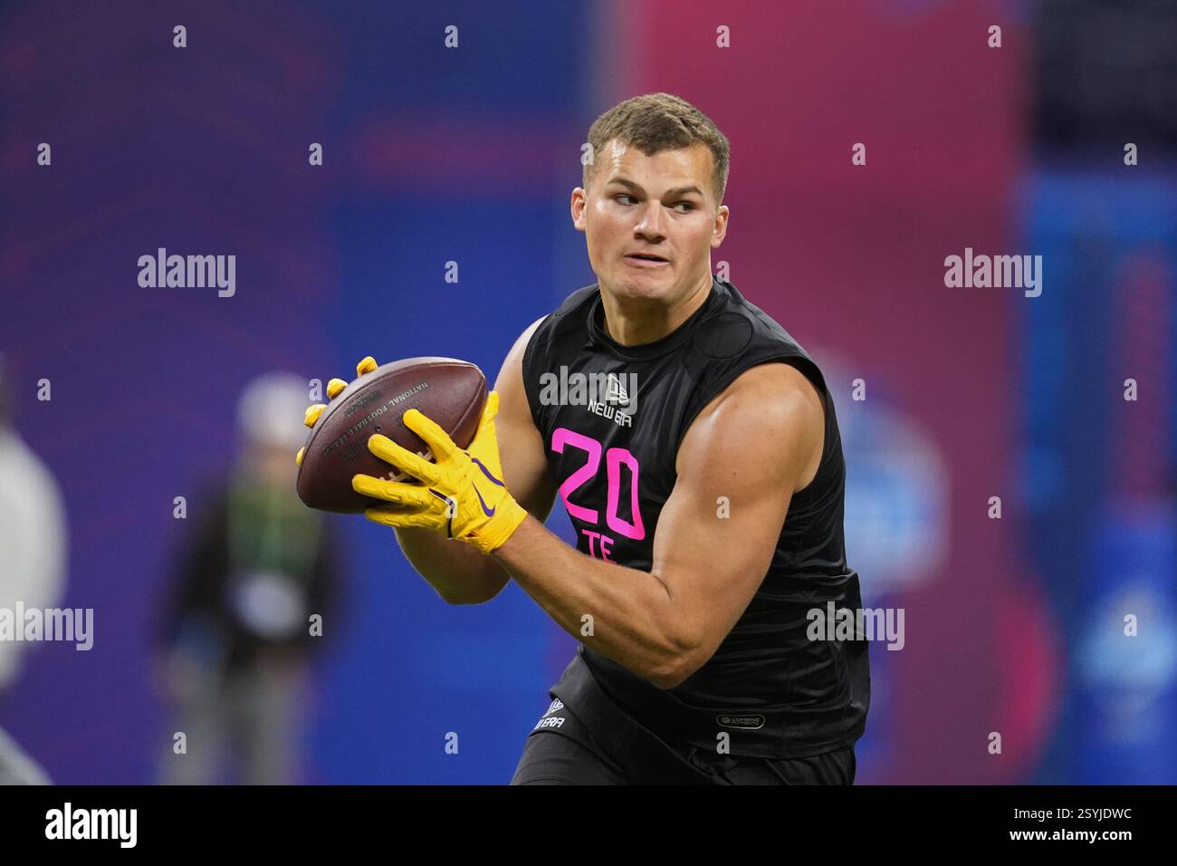 LSU tight end Mason Taylor runs a drill at the NFL football scouting ...