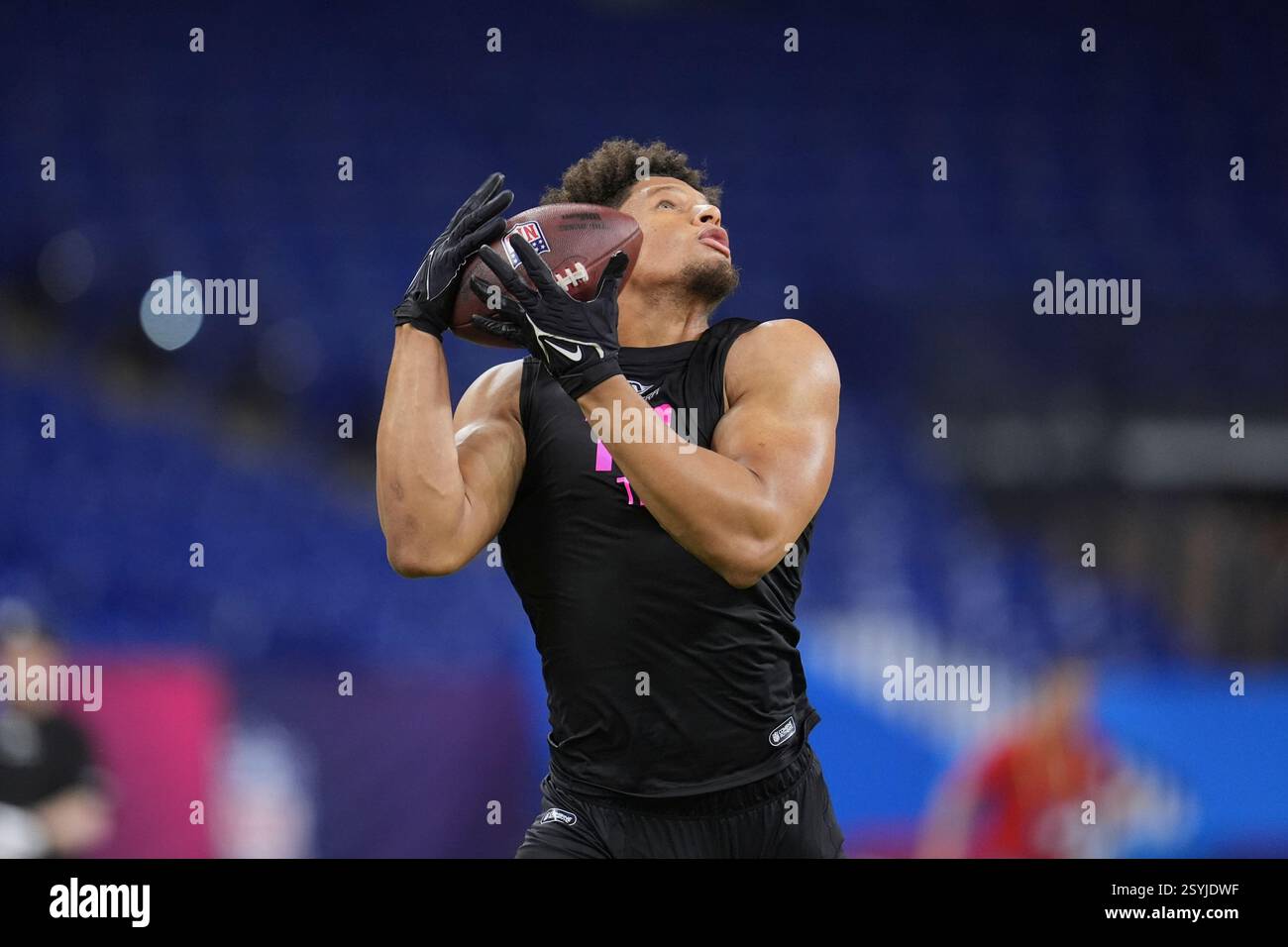 Syracuse tight end Oronde Gadsden II runs a drill at the NFL football ...