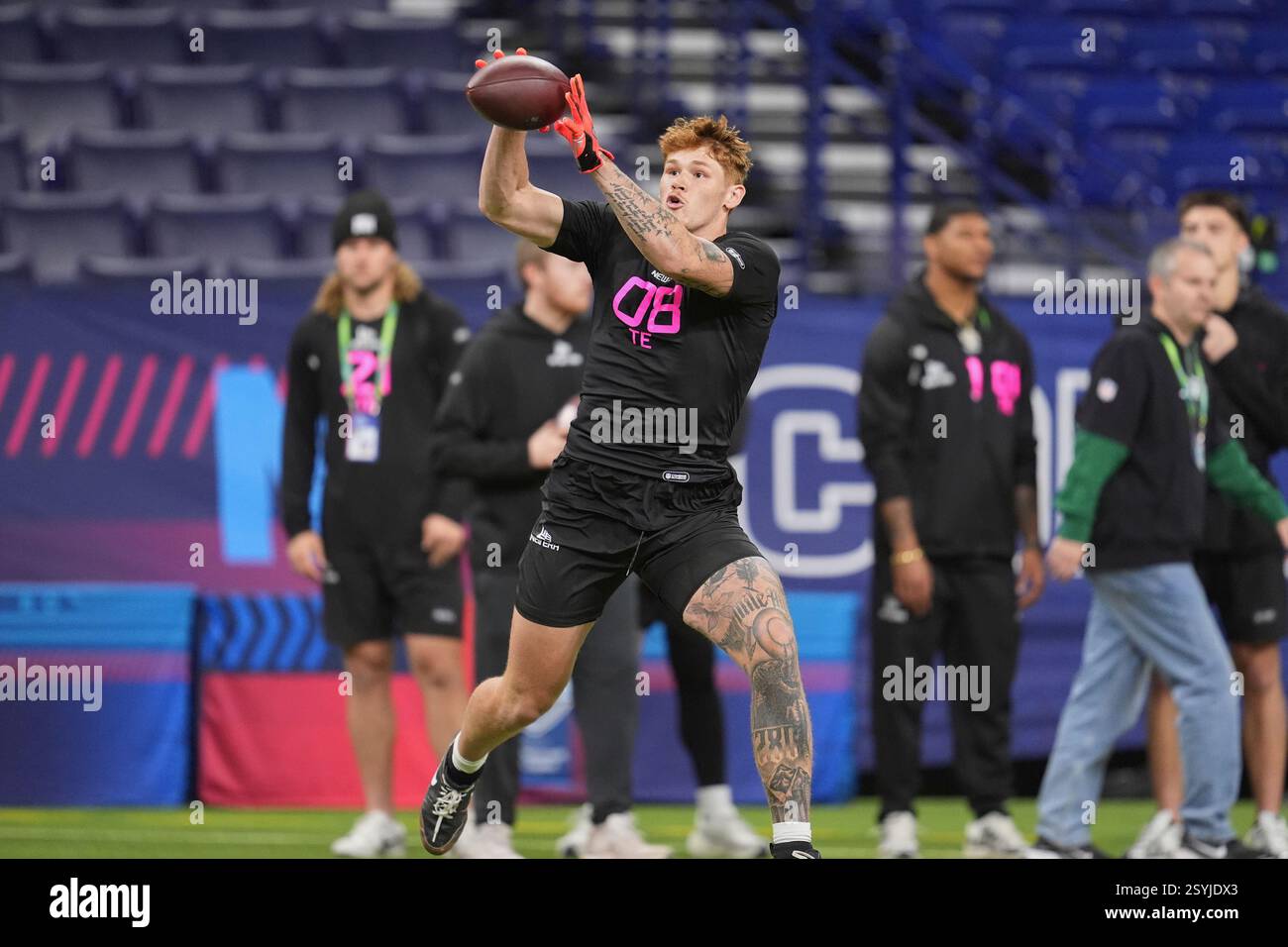 Oregon tight end Terrance Ferguson runs a drill at the NFL football ...