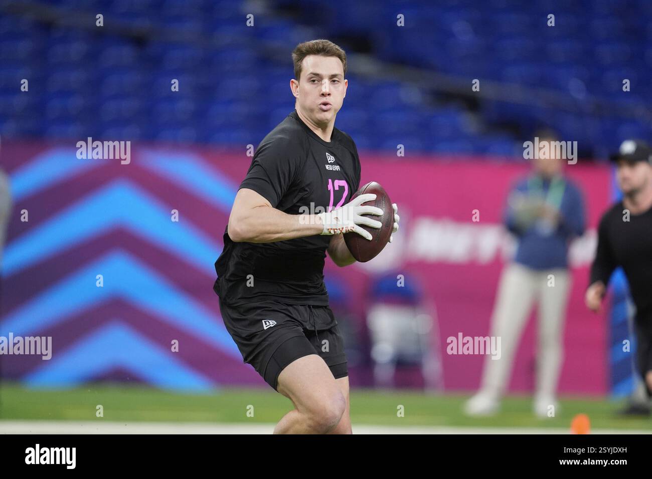 Texas tight end Gunnar Helm runs a drill at the NFL football scouting ...