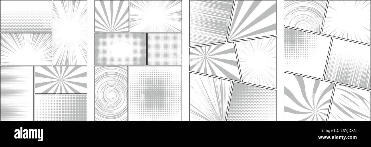 Comic book frame. Monochrome manga template. Pop art cartoon page with ...