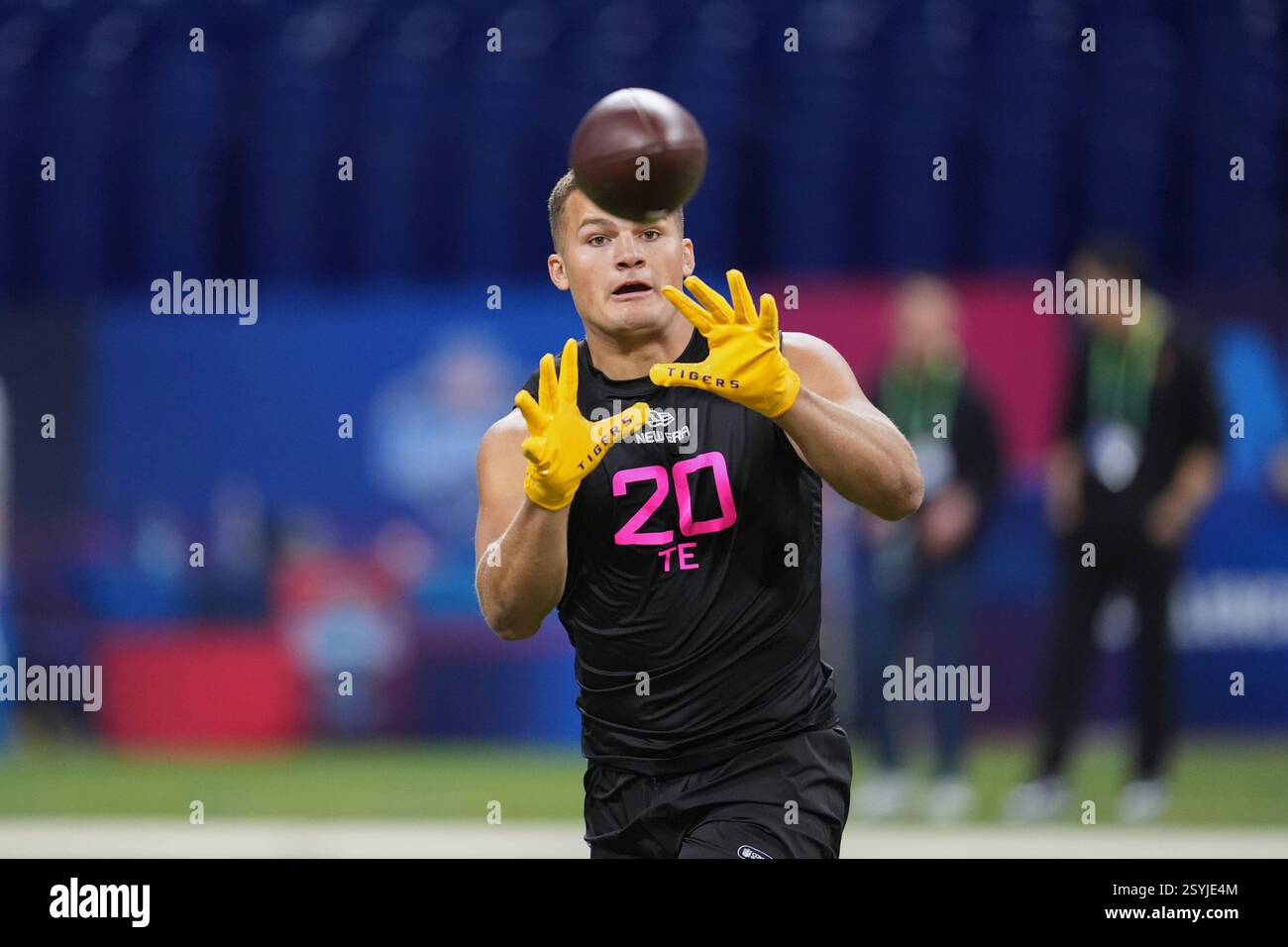 LSU tight end Mason Taylor runs a drill at the NFL football scouting ...