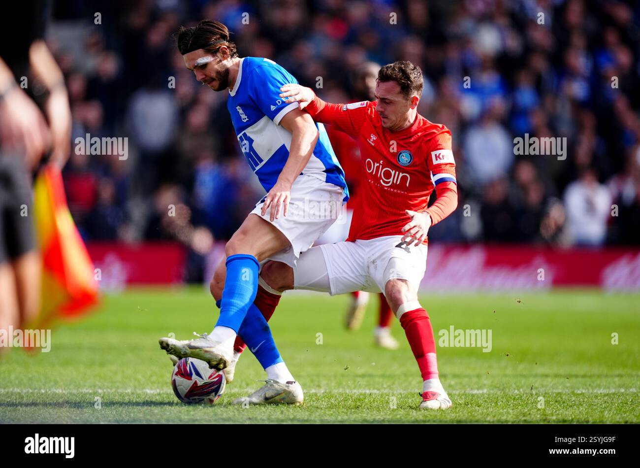 Wycombe Wanderers' Josh Scowen (right) and Birmingham City's Willum ...