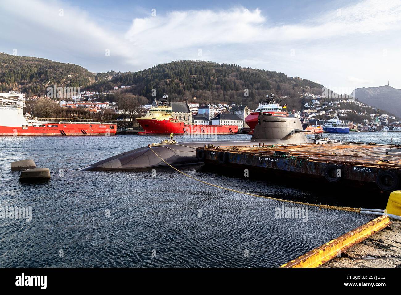 Offshore PSV platform supply vessel Eldborg at Festningskaien quay, in ...