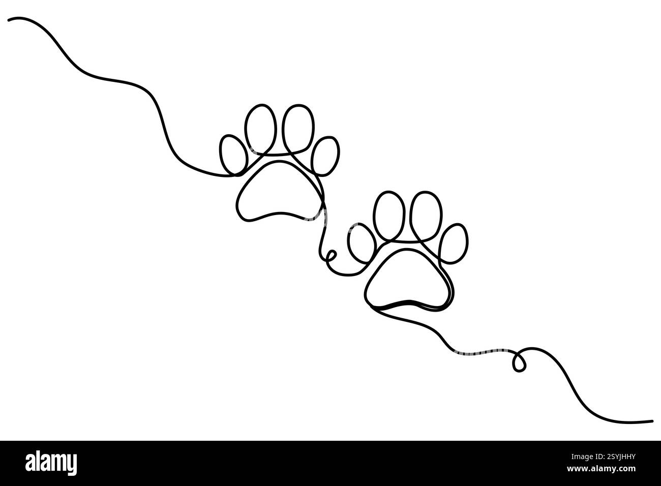 continuous one line dog paw outline drawing vector illustration of ...
