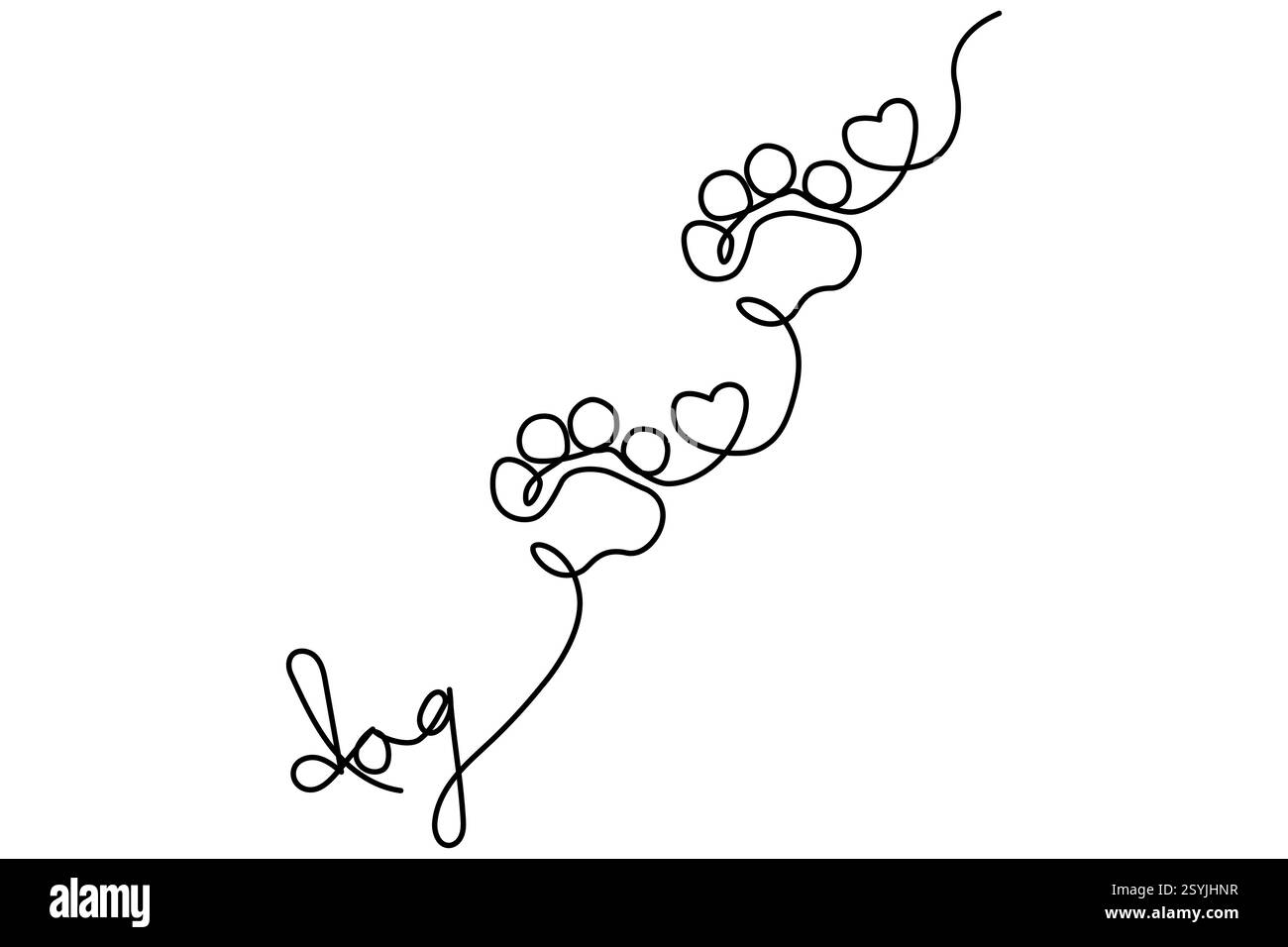continuous one line dog paw outline drawing vector illustration of ...