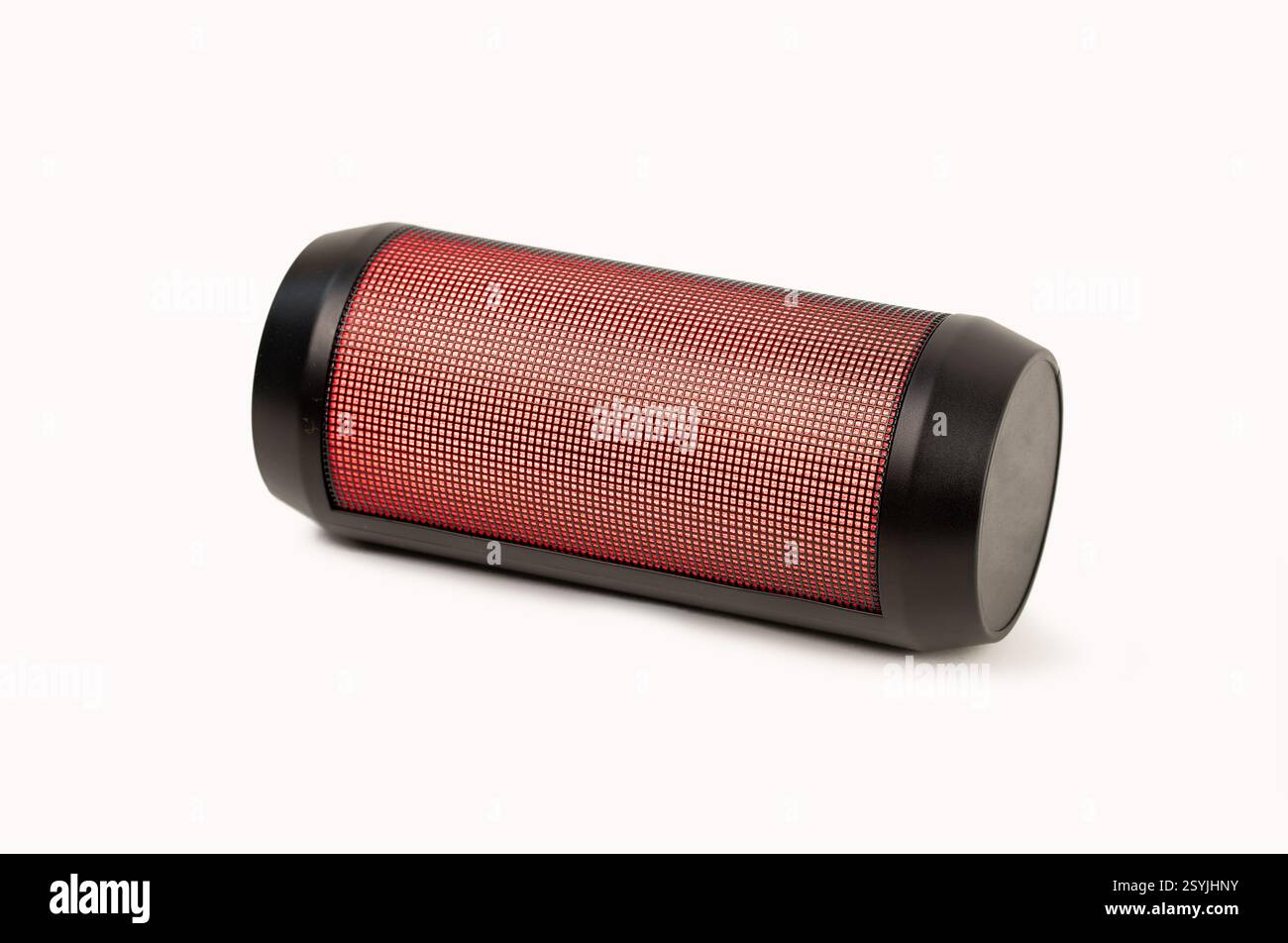 Red portable wireless speaker isolated on white background. Mobile ...