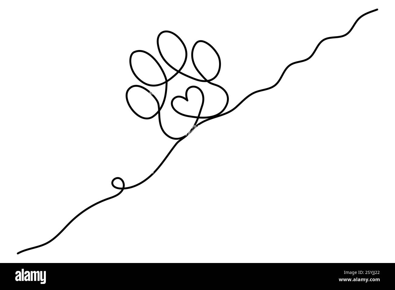 continuous one line dog paw outline drawing vector illustration of ...