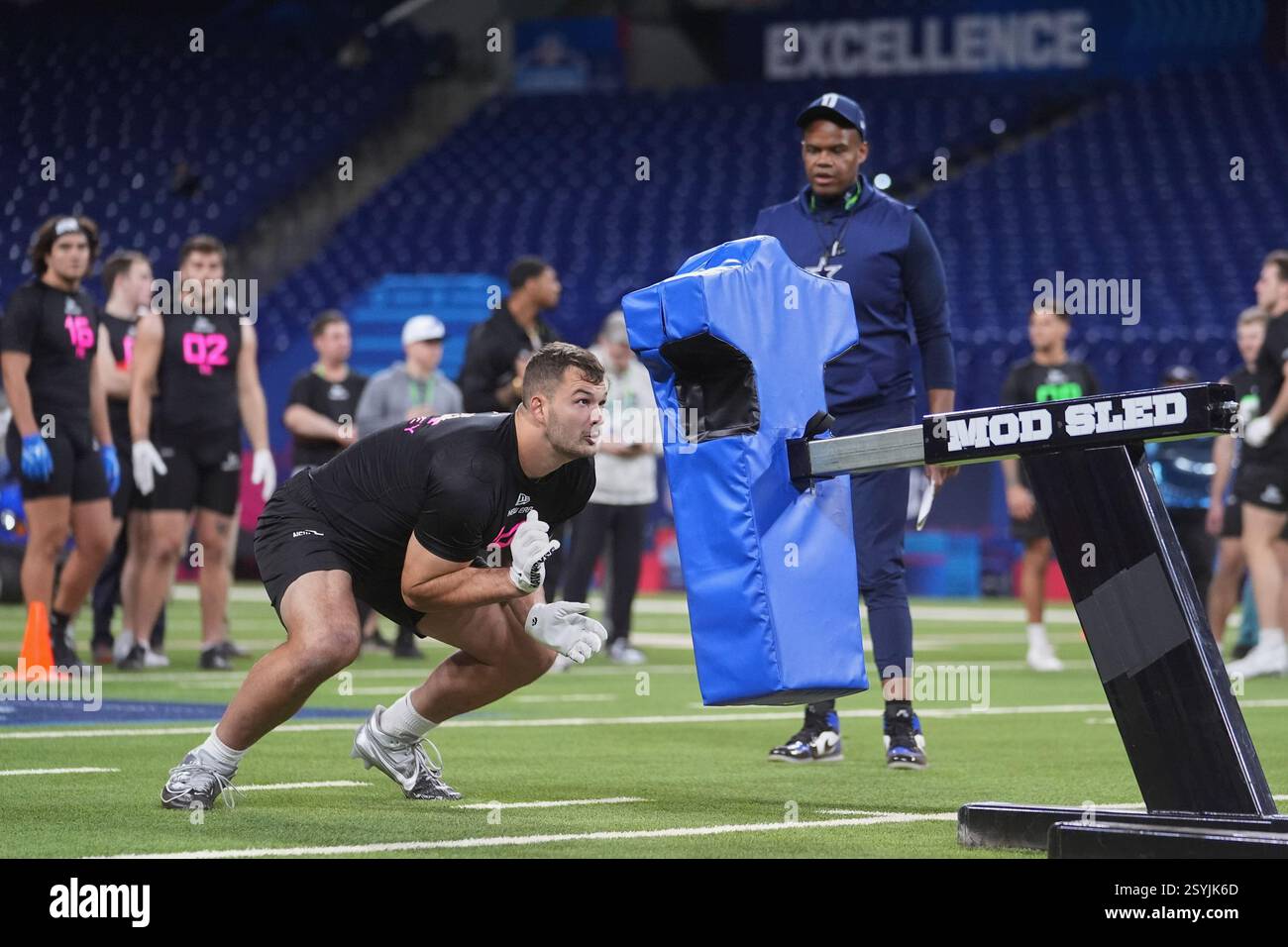 Iowa tight end Luke Lachey runs a drill at the NFL football scouting ...