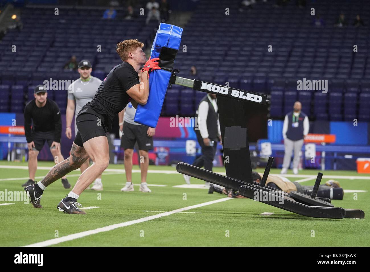 Oregon tight end Terrance Ferguson runs a drill at the NFL football ...
