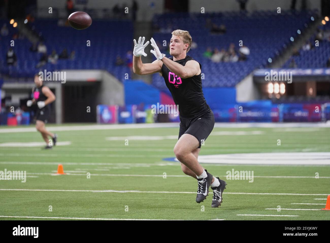 Clemson tight end Jake Briningstool runs a drill at the NFL football ...