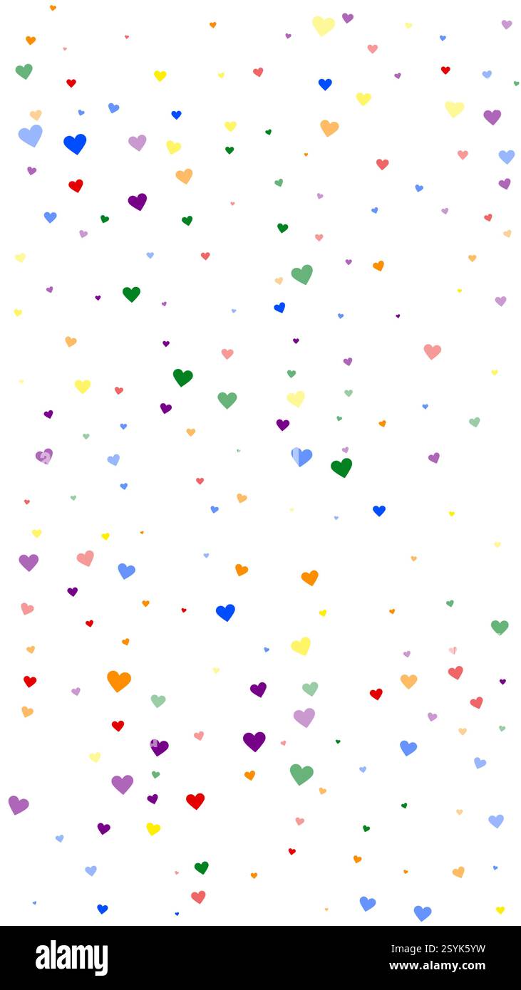 Valentine hearts, flying, falling down, floating. Rainbow colored ...