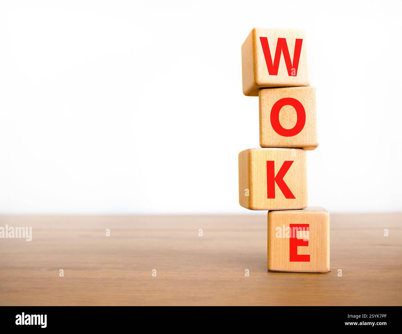 Woke question symbol. Concept word Woke question on beautiful wooden ...