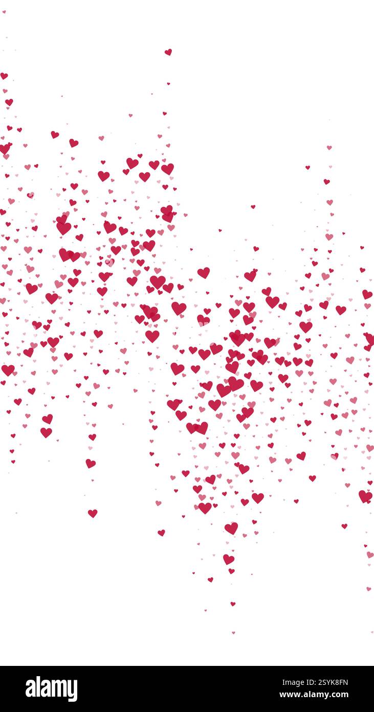 Valentine hearts, flying, falling down, floating. Red hearts scattered ...