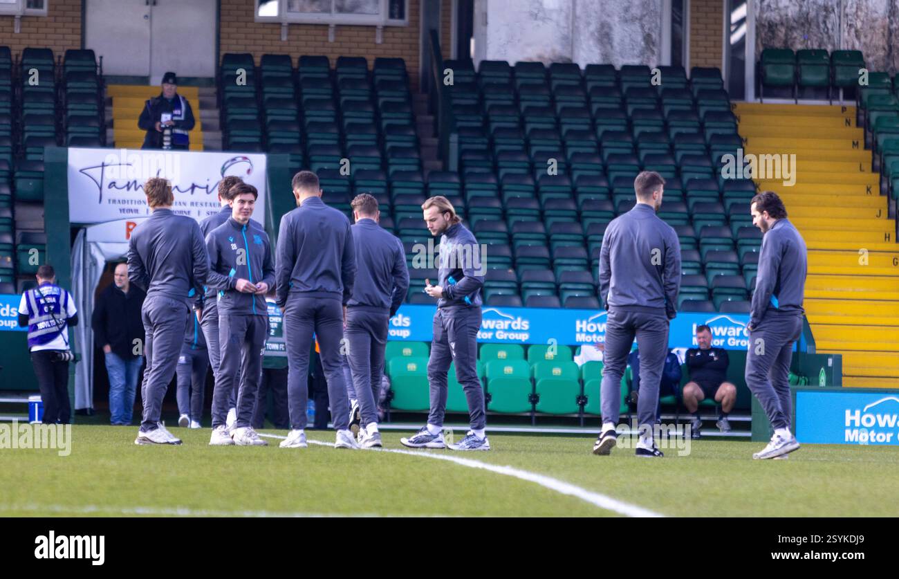 Yeovil, Somerset, UK. 1st March, 2025. Southend players walking onto ...