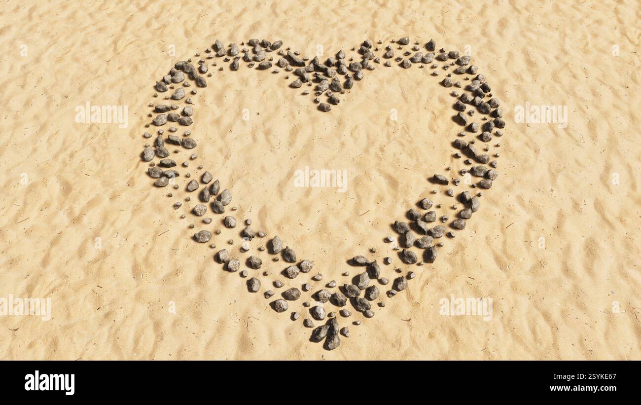 Concept or conceptual stones on beach sand handmade symbol shape ...