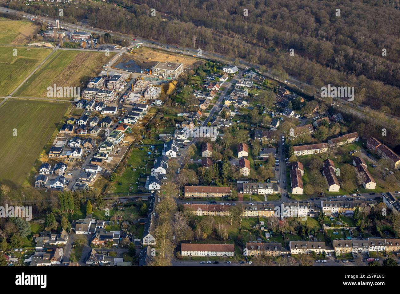 Luftbild, Baustelle und Neubaugebiet WohnSiedlung Am Glückauf Park ...
