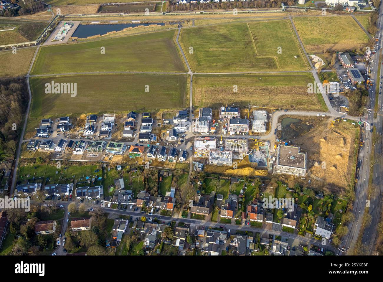 Luftbild, Baustelle und Neubaugebiet WohnSiedlung Am Glückauf Park ...