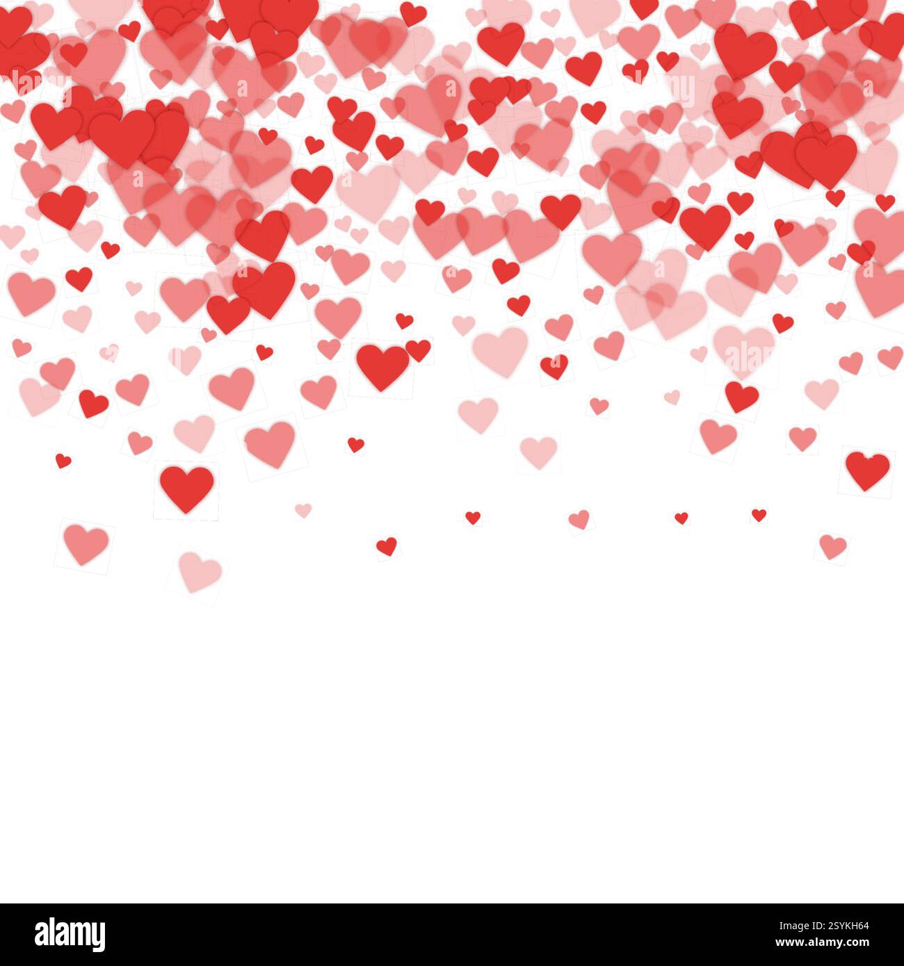 Falling hearts valentine card template. Red hearts scattered on white ...
