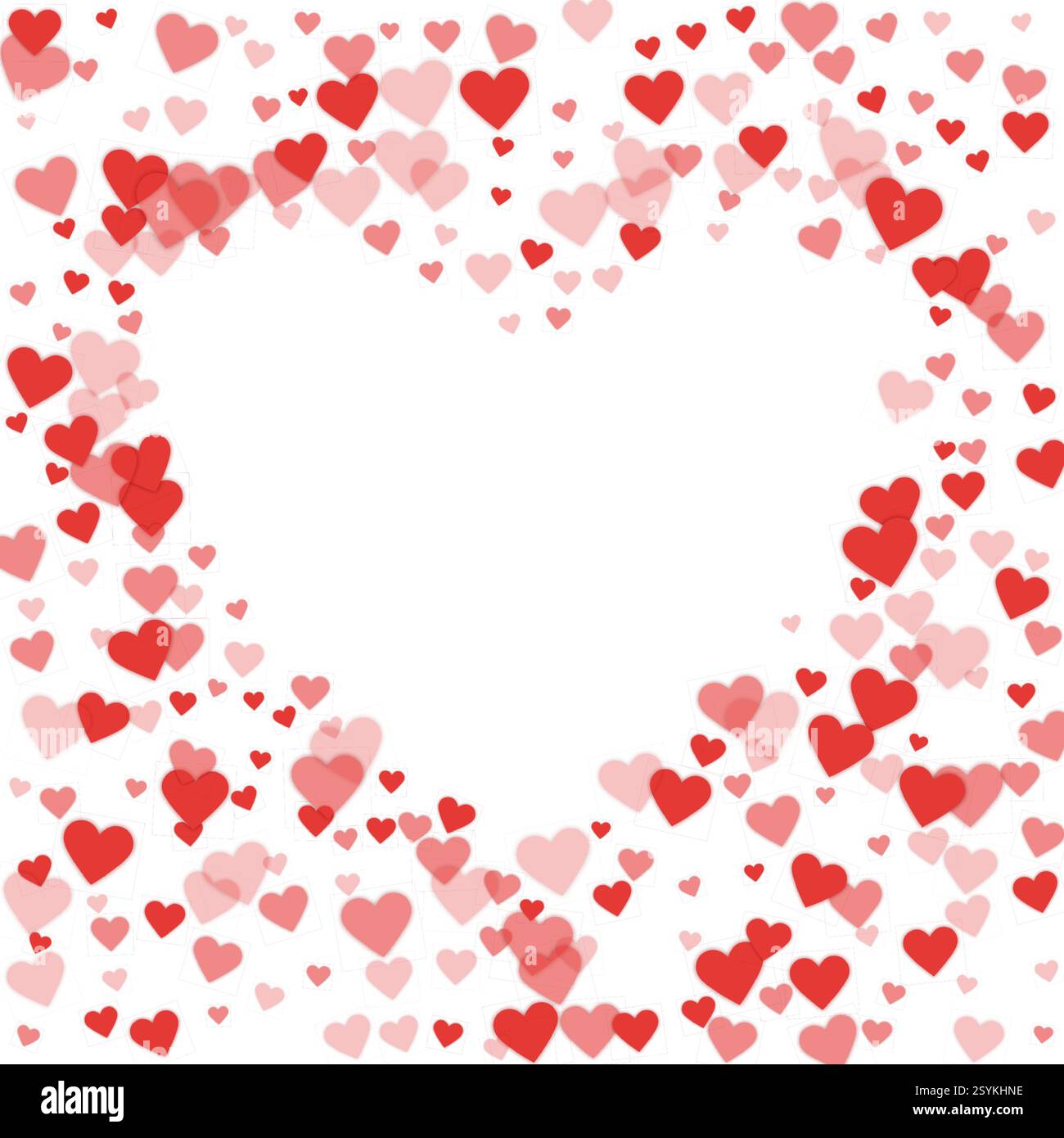 Falling hearts valentine card template. Red hearts scattered on white ...