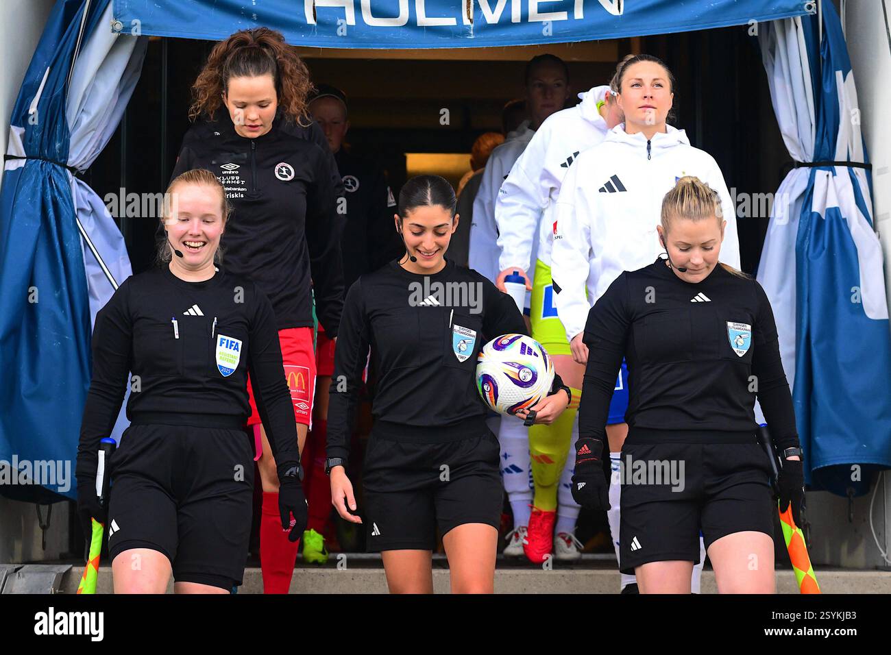 Norrkoping, Sweden, March 1st 2025: Referees Amanda Kandas , Emelie ...