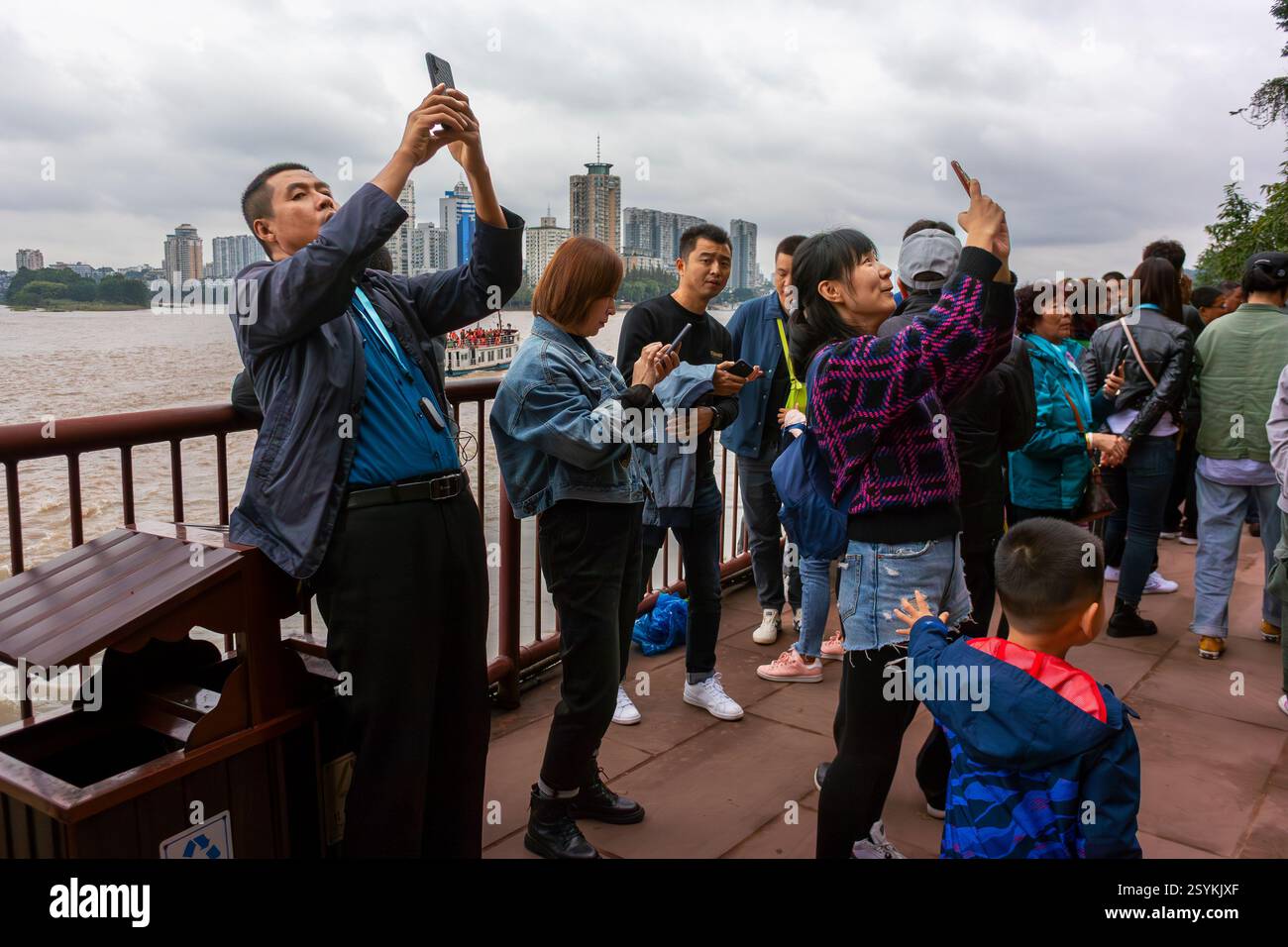 LeShan, China, Crowd Tourists Visiting Historic Monument, Huge Chinese ...