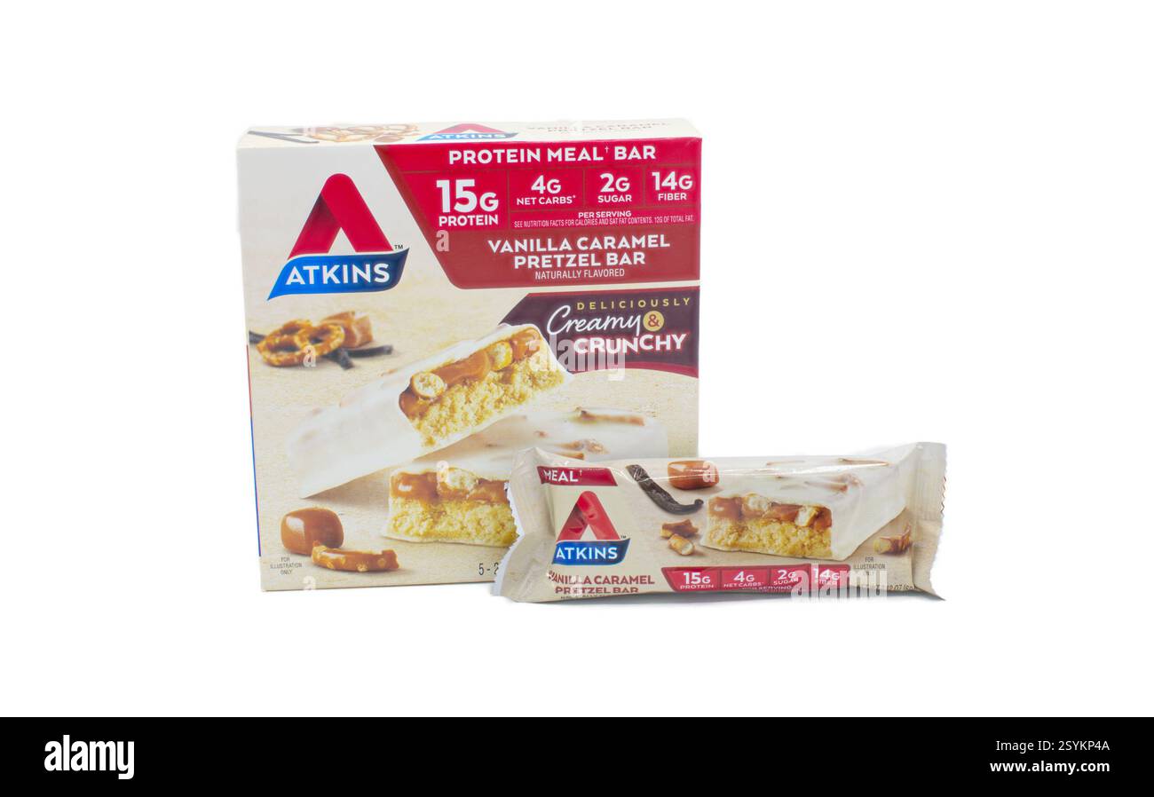 Ocala, FL 3-24-2024 Atkins brand protein meal snack vanilla caramel ...