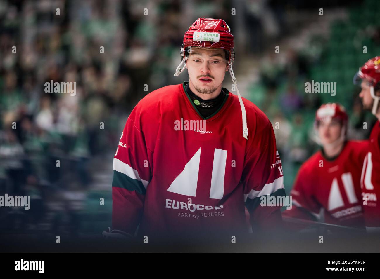 250301 Modos Sampo Ranta inför ishockeymatchen i SHL mellan Rögle och Modo den 1 mars 2025 i ...