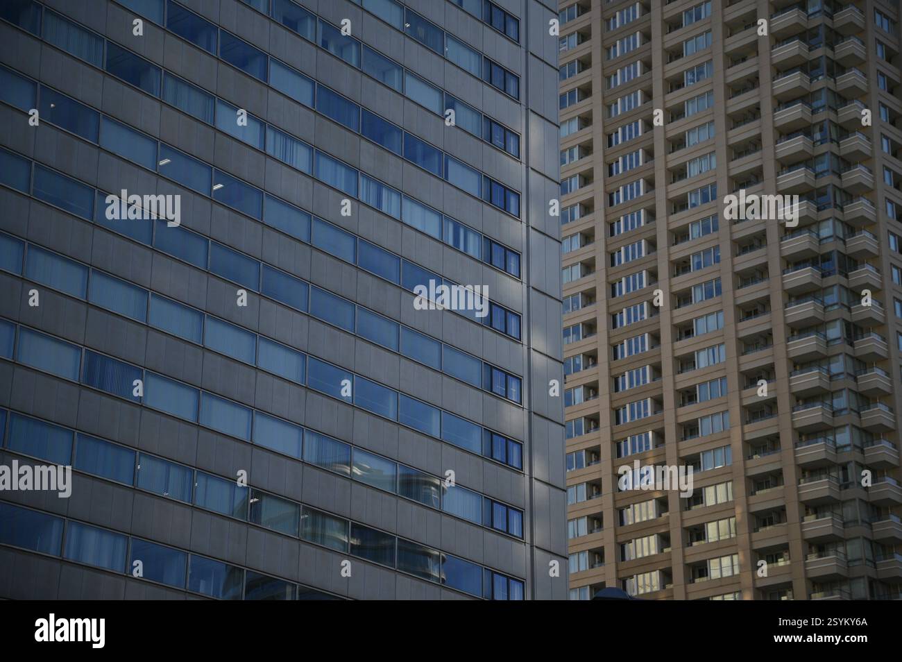Landscape with scenic view of a modern steel and glass skyscraper ...