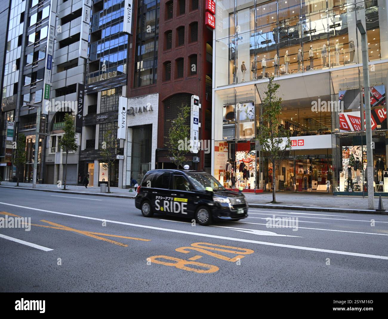 Landscape with scenic view of the Uniqlo Department store on Chuo-dori ...