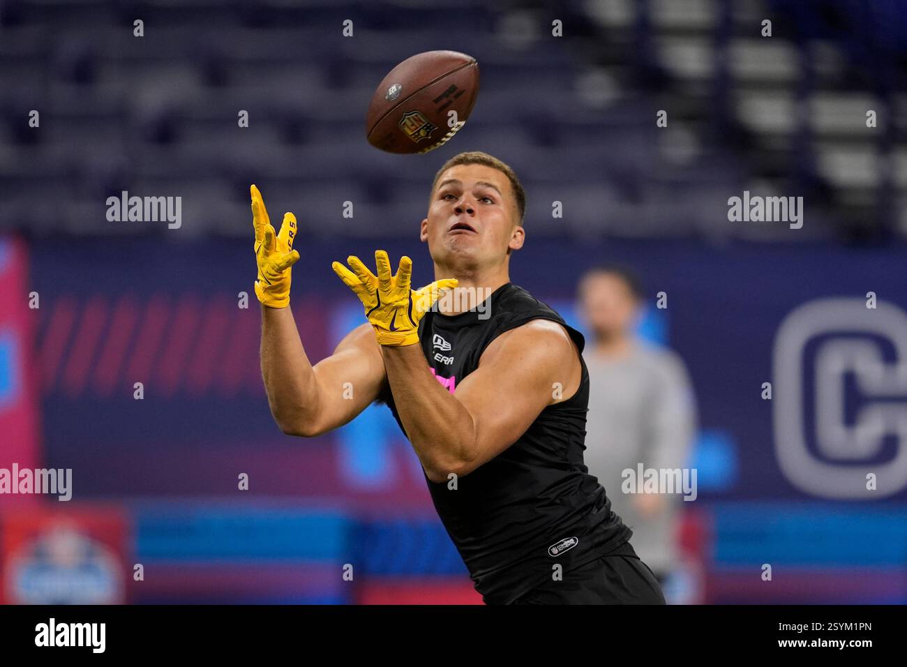 LSU tight end Mason Taylor runs a drill at the NFL football scouting ...