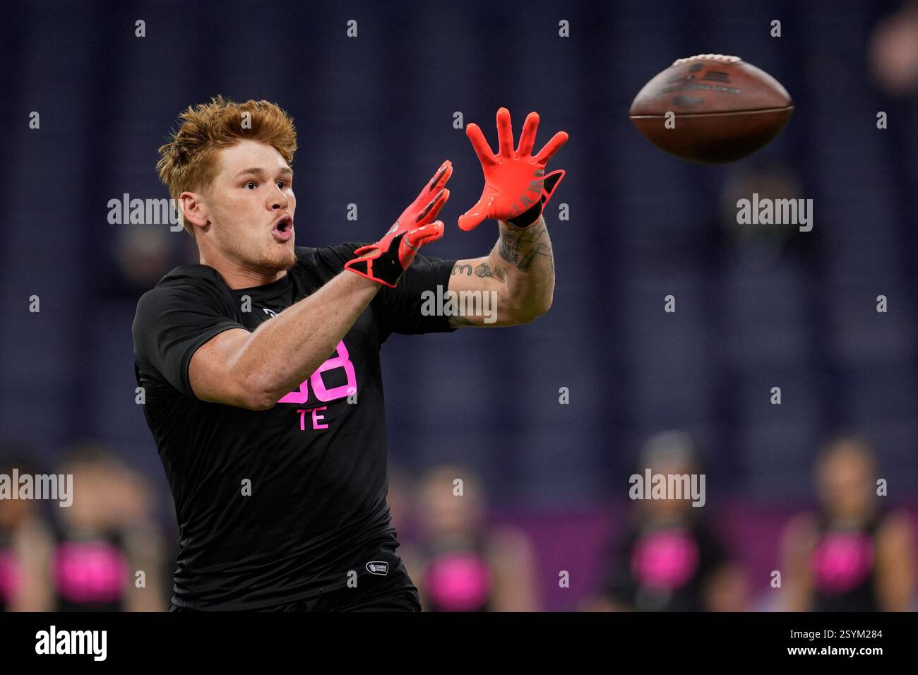 Oregon tight end Terrance Ferguson runs a drill at the NFL football ...