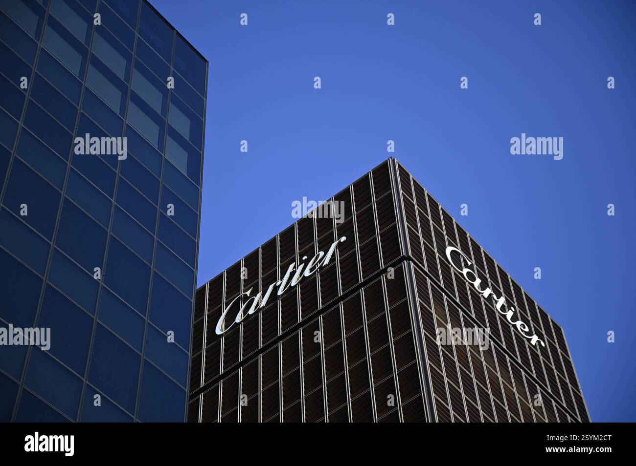 Landscape with scenic exterior view of the Cartier luxury Jewelry store ...
