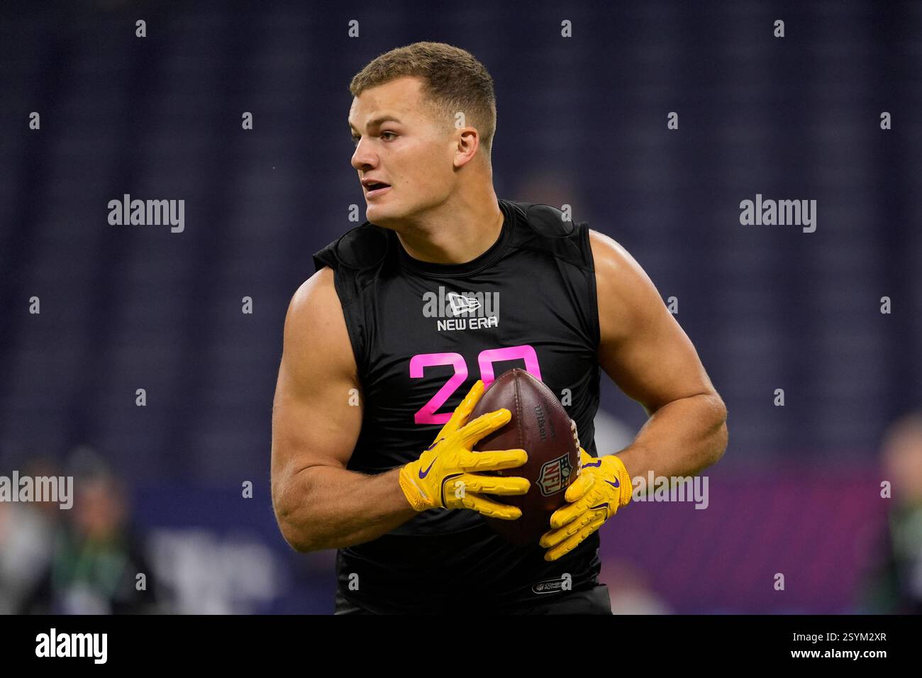 LSU tight end Mason Taylor runs a drill at the NFL football scouting ...