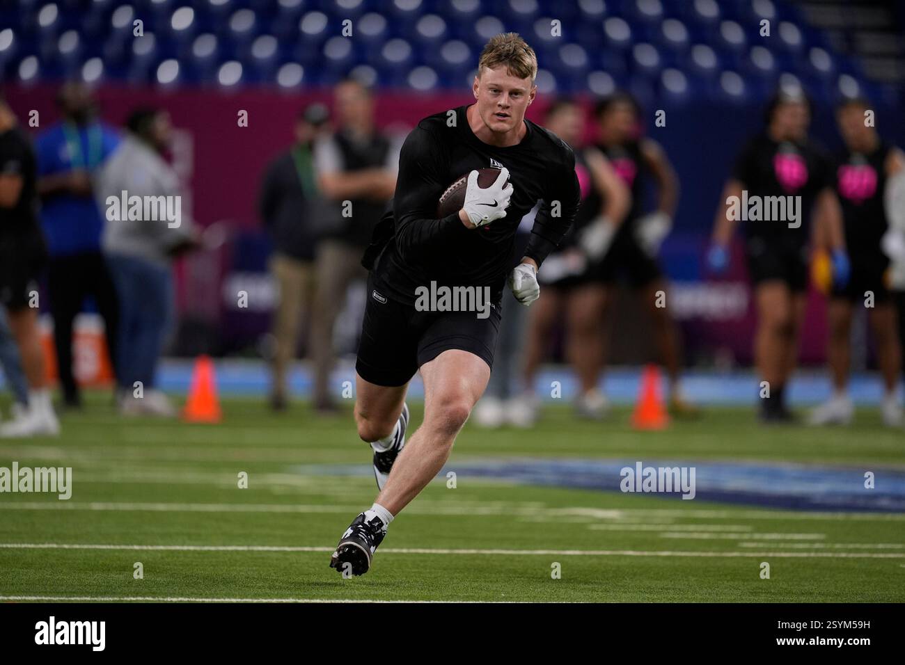 Georgia Tech tight end Jackson Hawes runs a drill at the NFL football ...