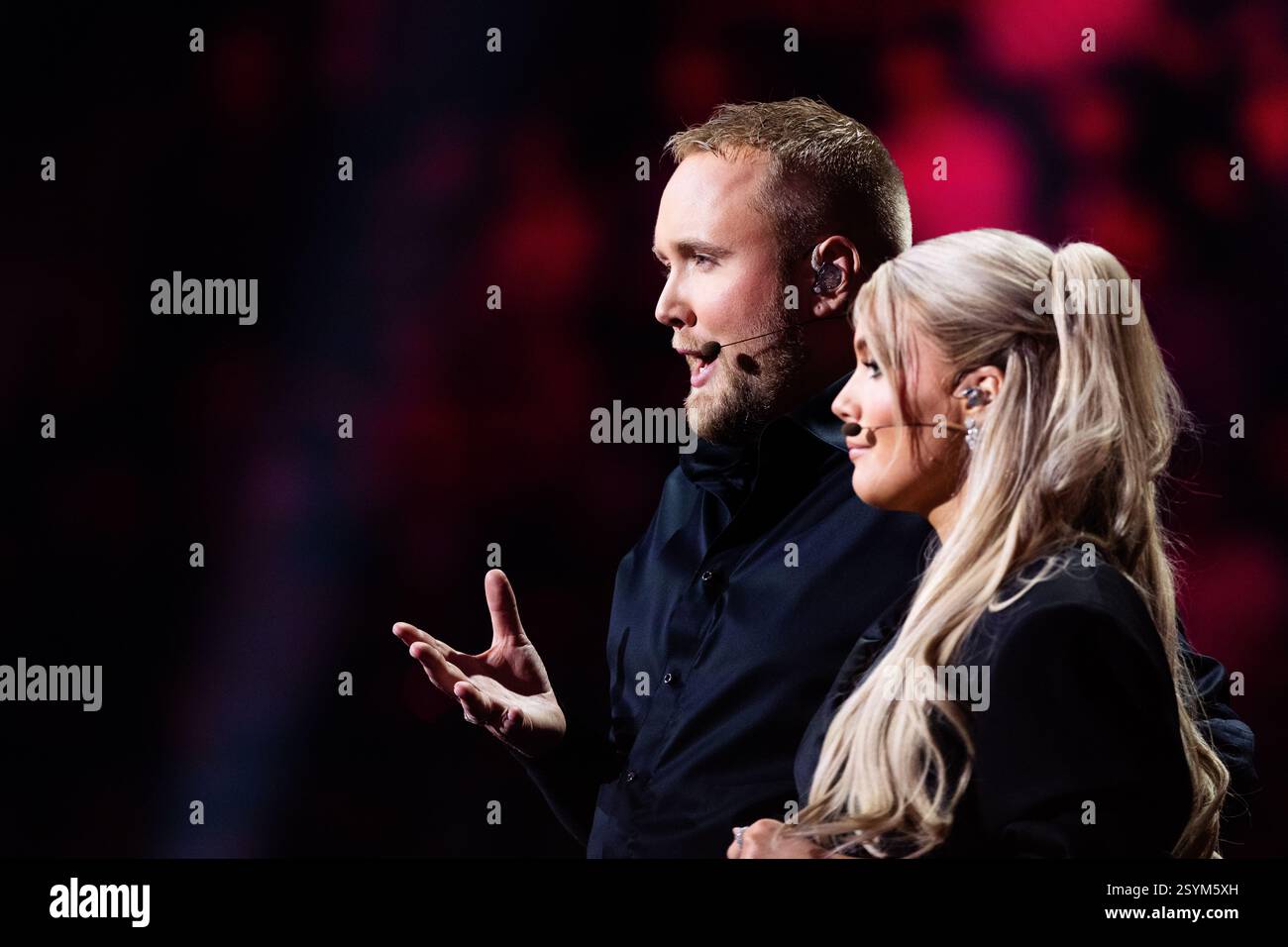 TV hoasts Edvin Törnblom and Kristina ”Keyyo” Petrushina during Friday ...