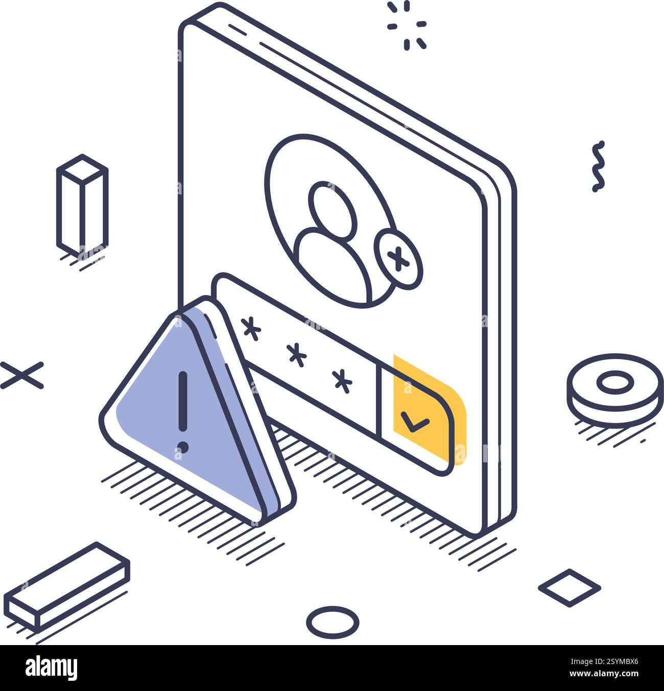Isometric line art icon focusing on personal data security. It includes ...