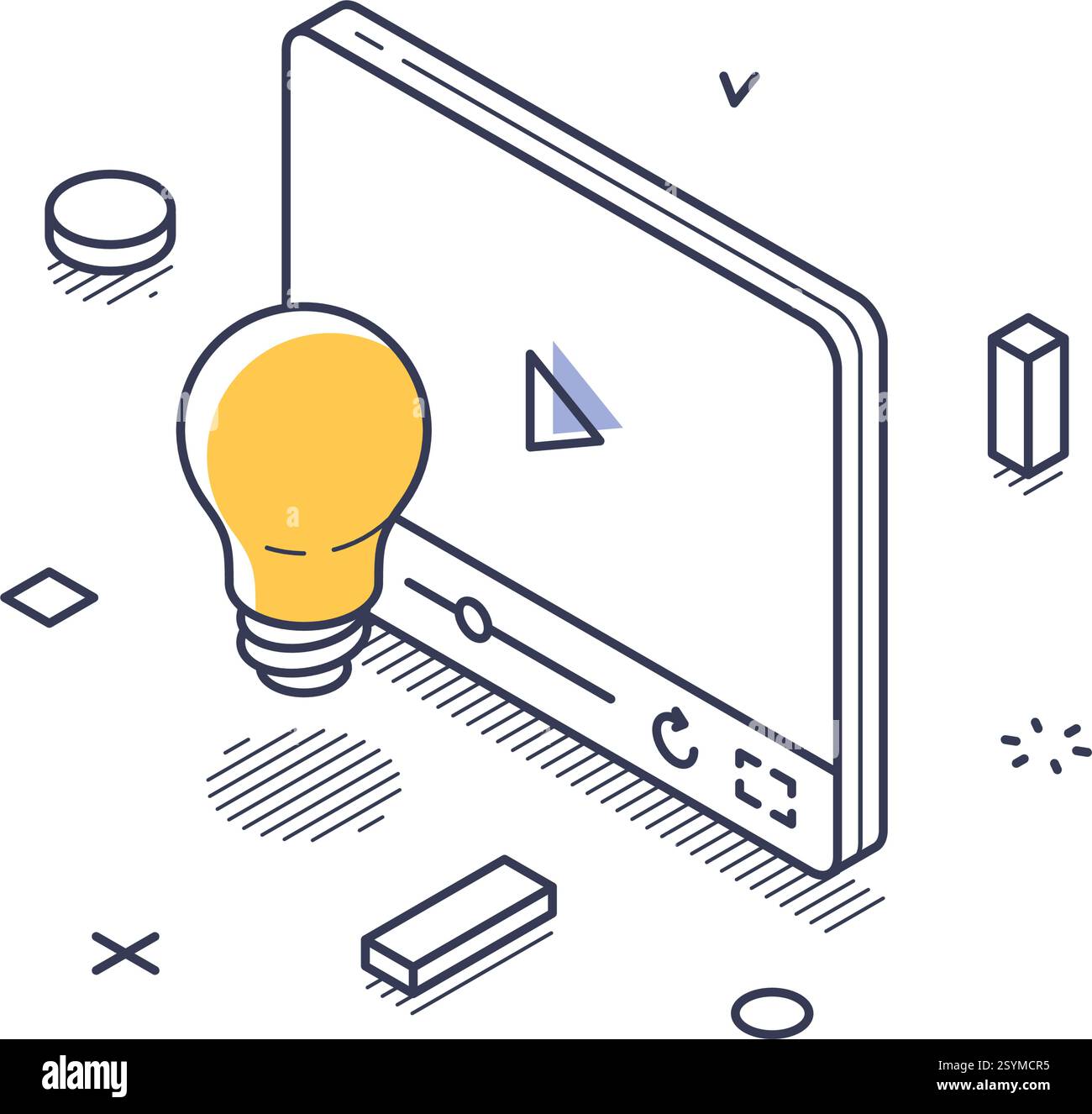 Isometric line art icon representing online education. The illustration ...