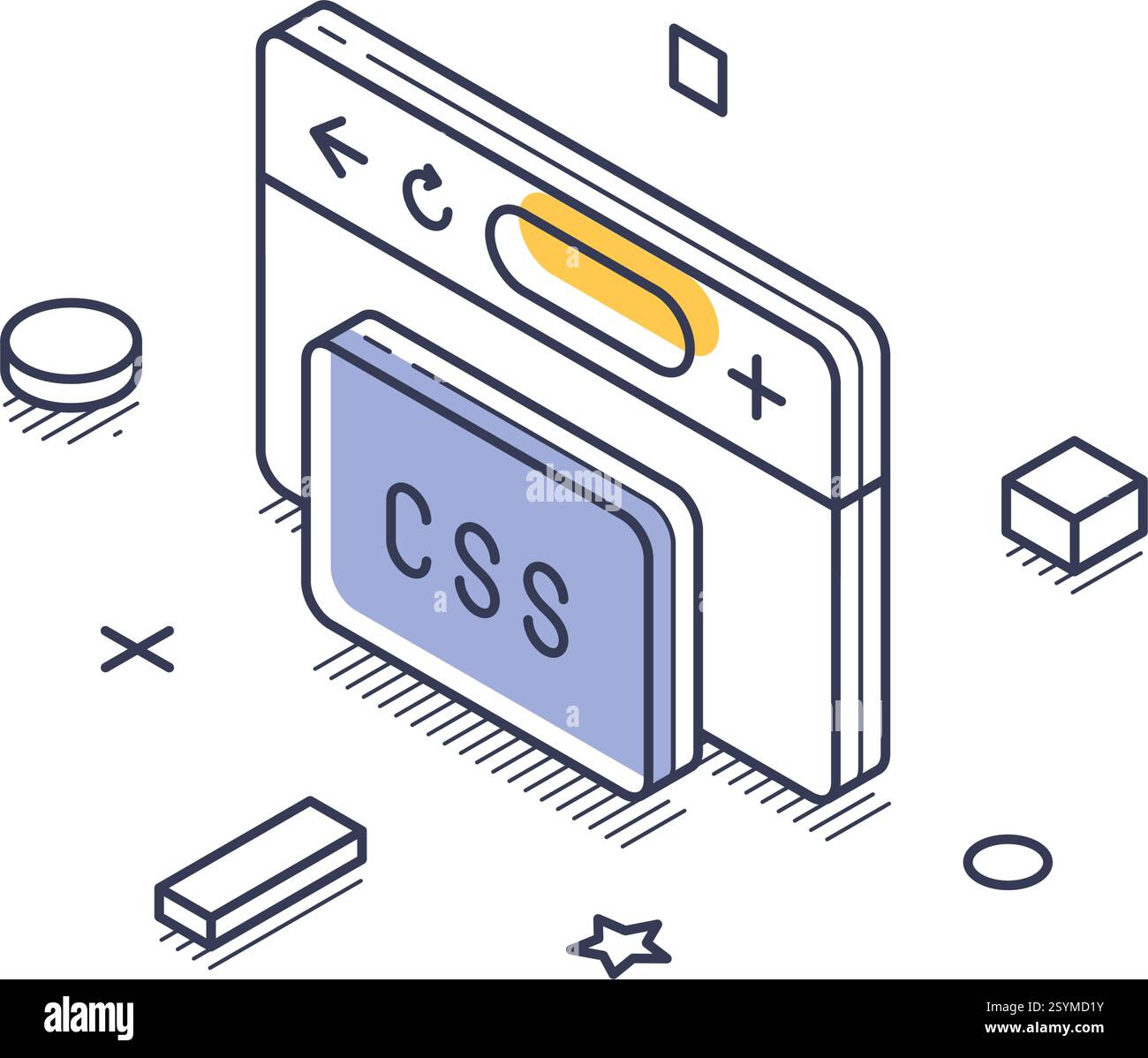 Isometric line art representation highlighting the concept of web development featuring a CSS ...